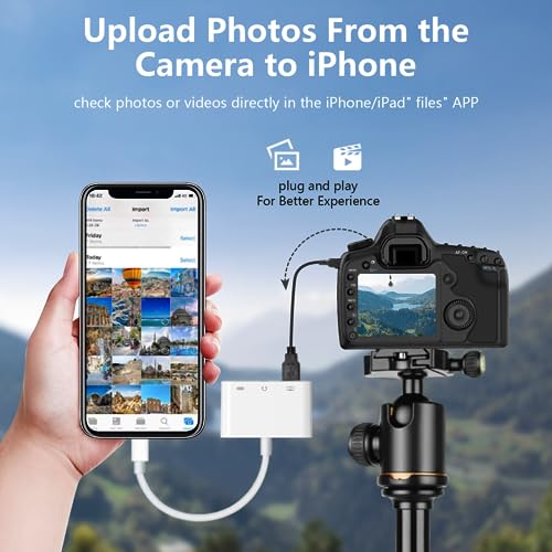 USB + 3.5mm AUX Adapter for iPhone/iPad, USB Camera Adapter and 3.5mm Headphone Audio Jack Adapter with iPhone Charger Splitter, 3 in 1 USB OTG Adapter for iPhone iPad,USB Flash Drive, Keyboard, Mouse