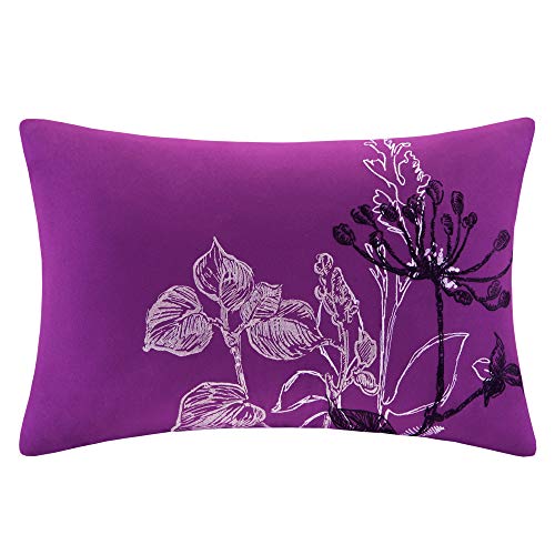 Madison Park Essentials Claremont Twin Size Bed Comforter Set Bed in A Bag - Purple, Grey, Floral – 7 Pieces Bedding Sets – Ultra Soft Microfiber Bedroom Comforters, Twin(68"x86")
