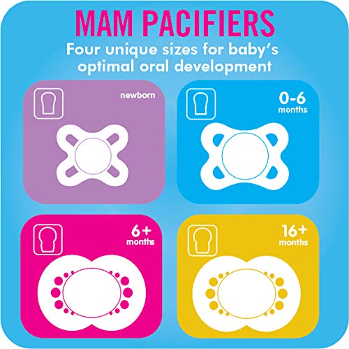 MAM Original Value Pack Baby Pacifier, Nipple Shape Helps Promote Healthy Oral Development, Universal Pacifier Clip, 2 Pacifiers + 1 Pacifier Clip, 6-16 Months, Animal/Girl