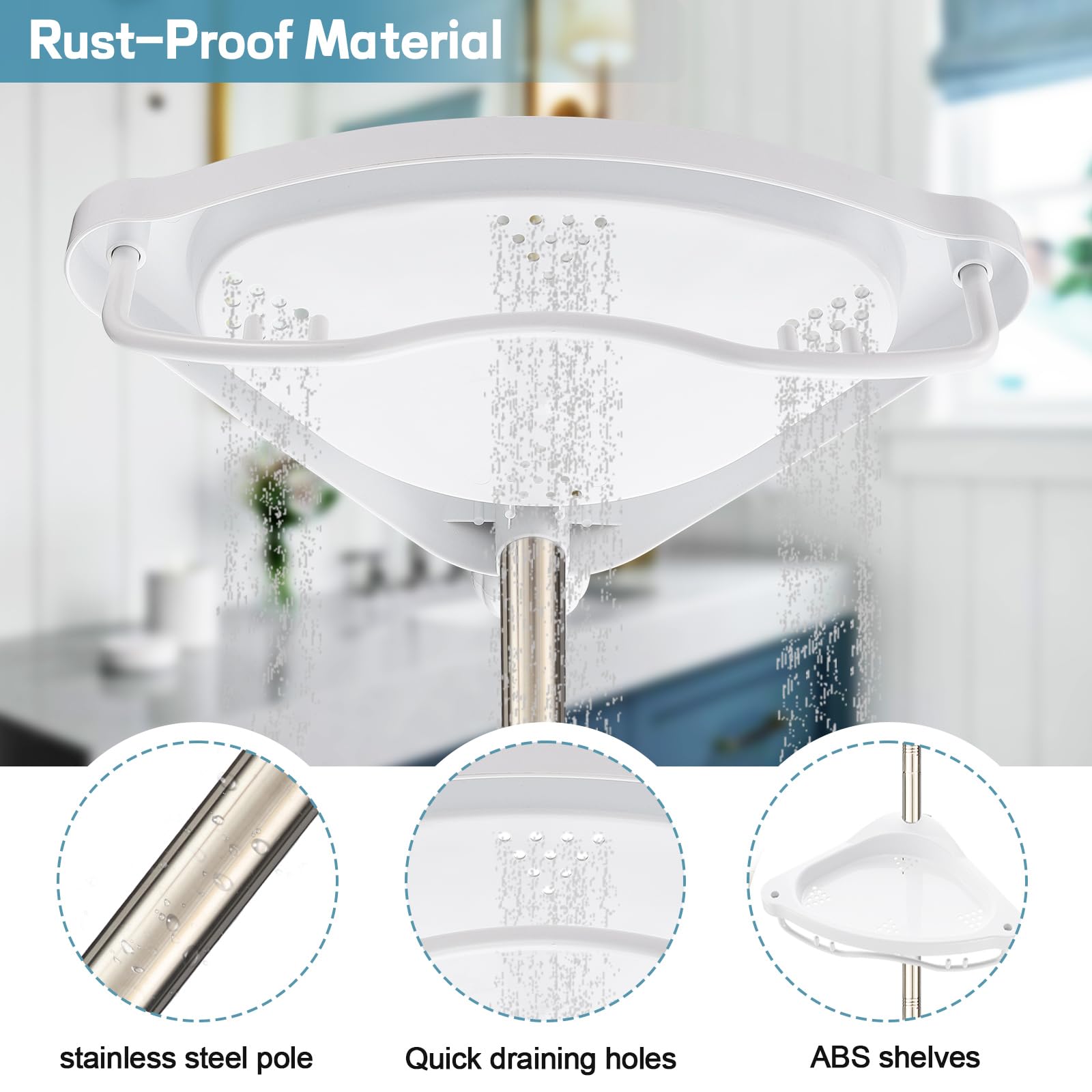 UIABOPZ Shower Caddy Tension Pole, Rustproof Shower Corner Caddy, 4-Tier Shower Organizer Corner Shelf Tension Rod Shower Caddy Corner 54 to 114 Inch