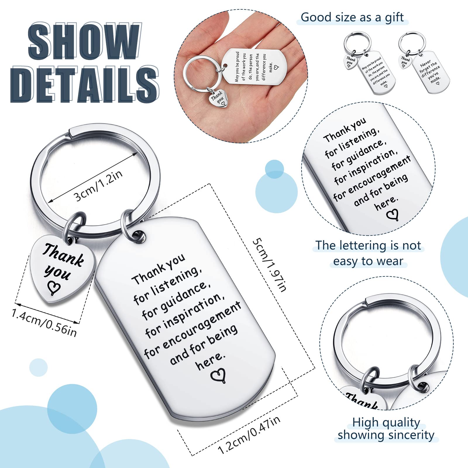 Taiyin 96 Pcs Thank You Gifts Appreciation Keychain Make a Difference Keychain Employee Appreciation Gifts for Coworker Nurse (Rectangle Oval Round)