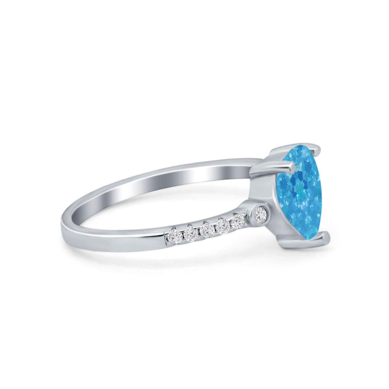 Lab Created Blue Opal Size-4 Art Deco Vintage Style Pear Teardrop Wedding Engagement Bridal Ring Round Simulated Cubic Zirconia 925 Sterling Silver