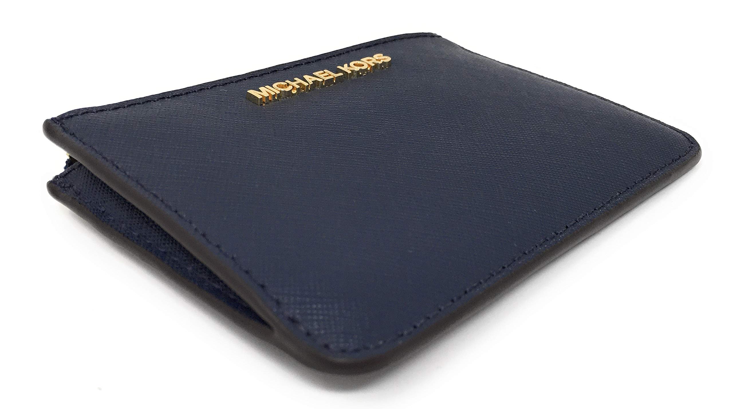 Michael Kors Jet Set Travel Small Top Zip Coin Pouch with ID Holder in Saffiano Leather (Navy with Gold Hardware)