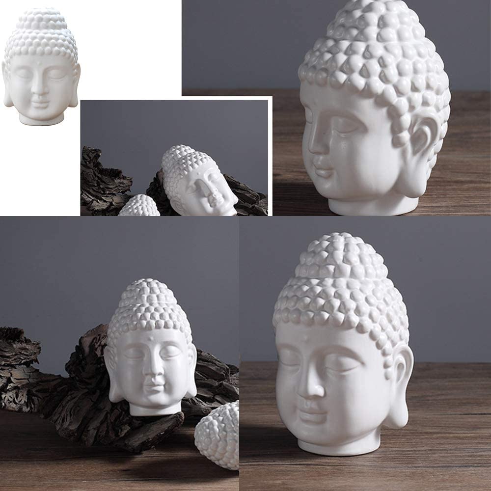 Kunze Land Zen Buddha Head Statue, Medium Temperature Ceramic White Glaze Process, Smooth Surface, Garden Yoga Meditation, Home Living Room Office Decorations