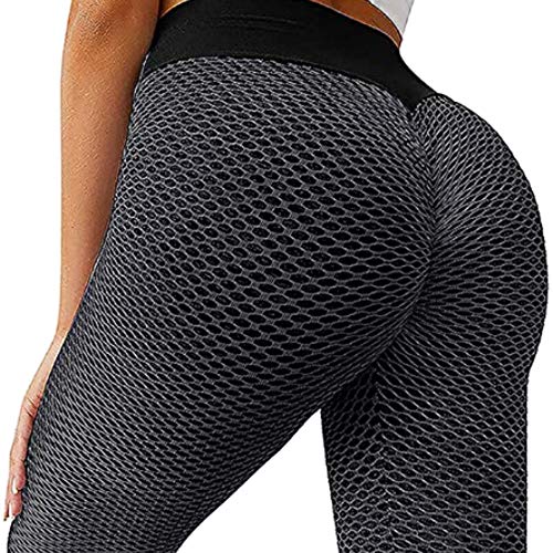 MOSHENGQI Women's Ruched Butt Lifting High Waist Yoga Pants Tummy Control Stretchy Workout Leggings Textured Booty Tights(X-Large,#1 Dark Grey)