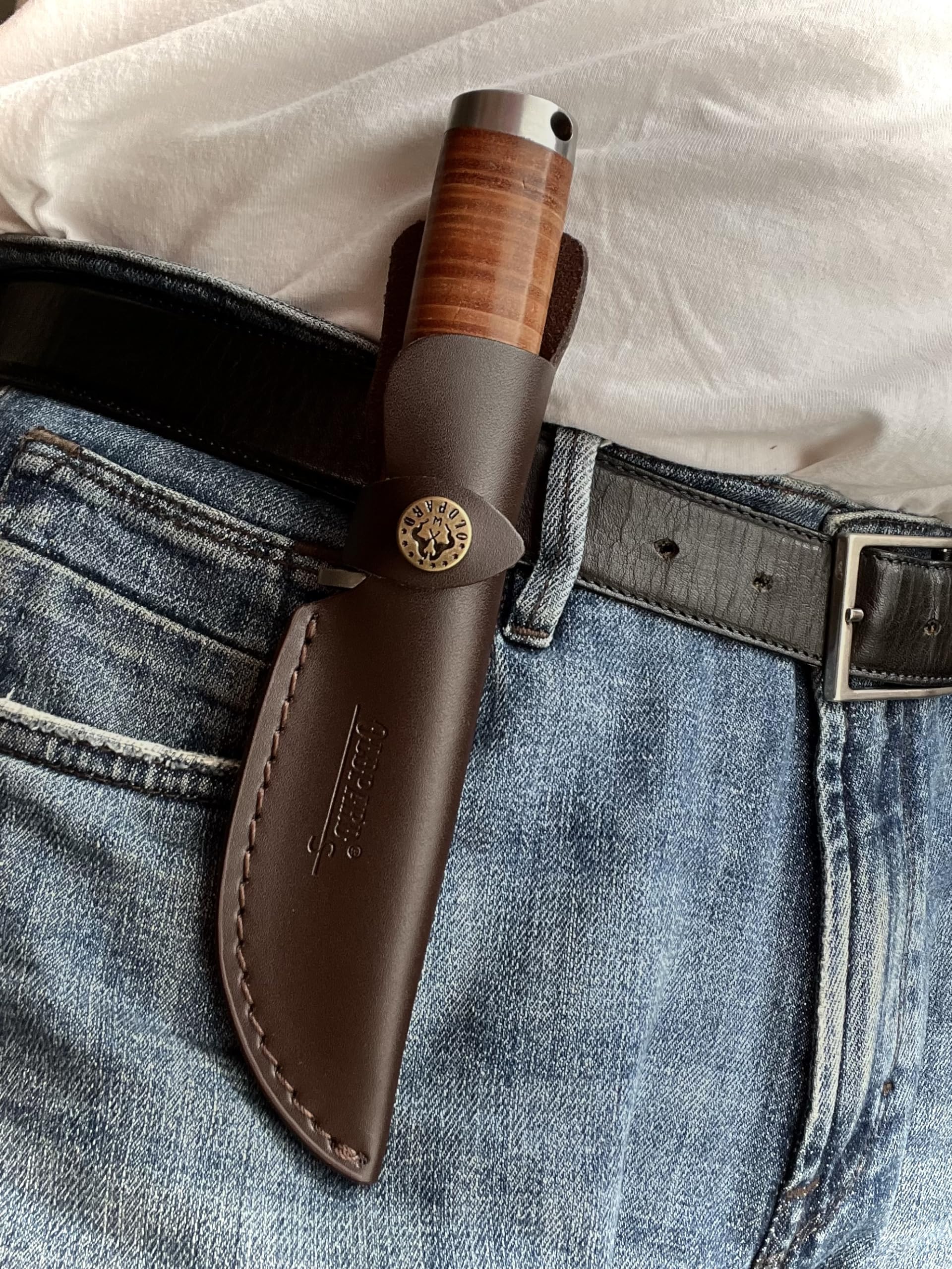 Oldpard Fixed blade Knife with Leather Sheath Cover| High-carbon Steel Damascus Pattern |BBQ Camping Fishing Survival Tools Knife
