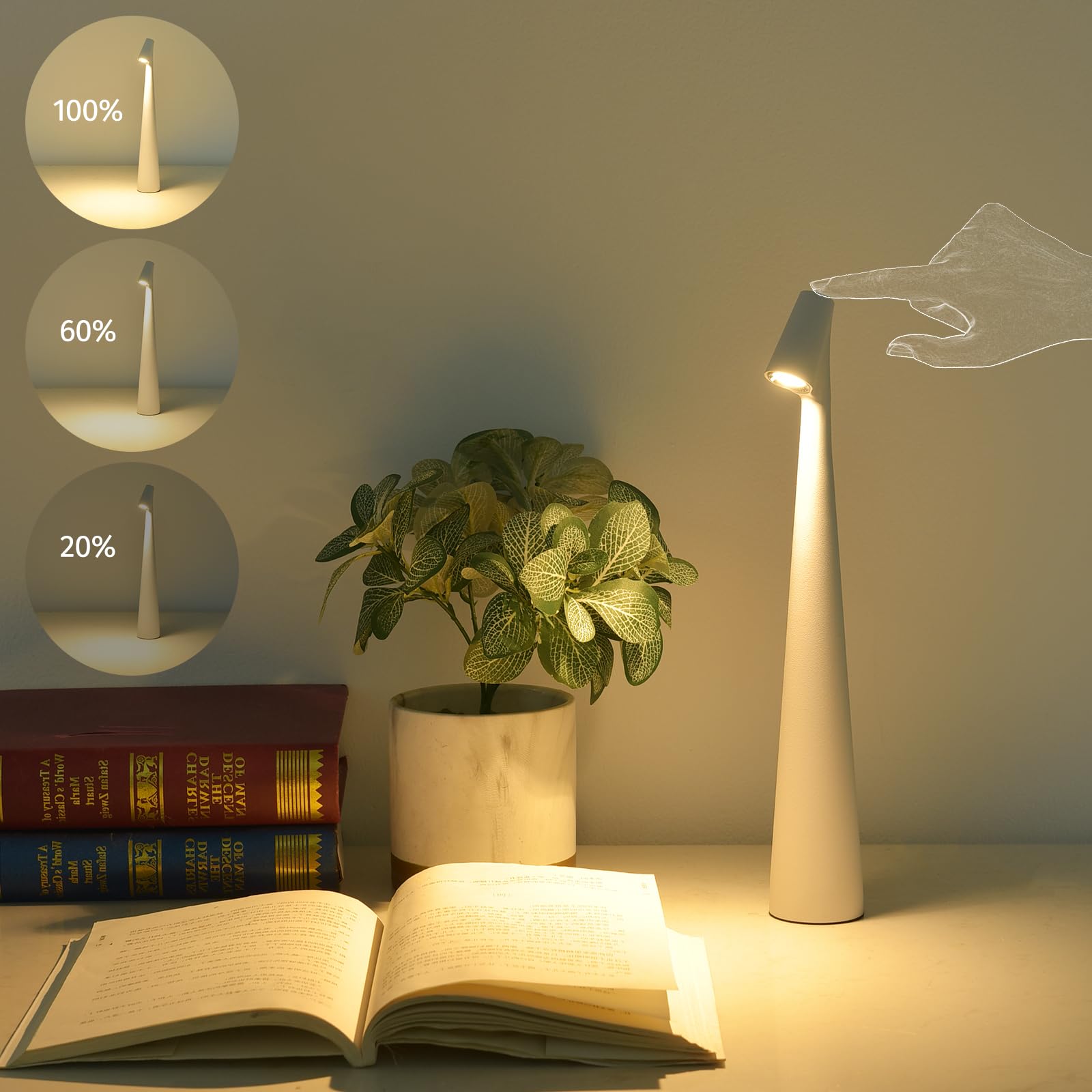 MESIYO Battery Cordless Table Lamp Cordless Led Portable Desk Touch Dimmable Night Light Ip54 Aluminum Indoor/Outdoor Lighting Control Light for Bedroom, Desk, Office