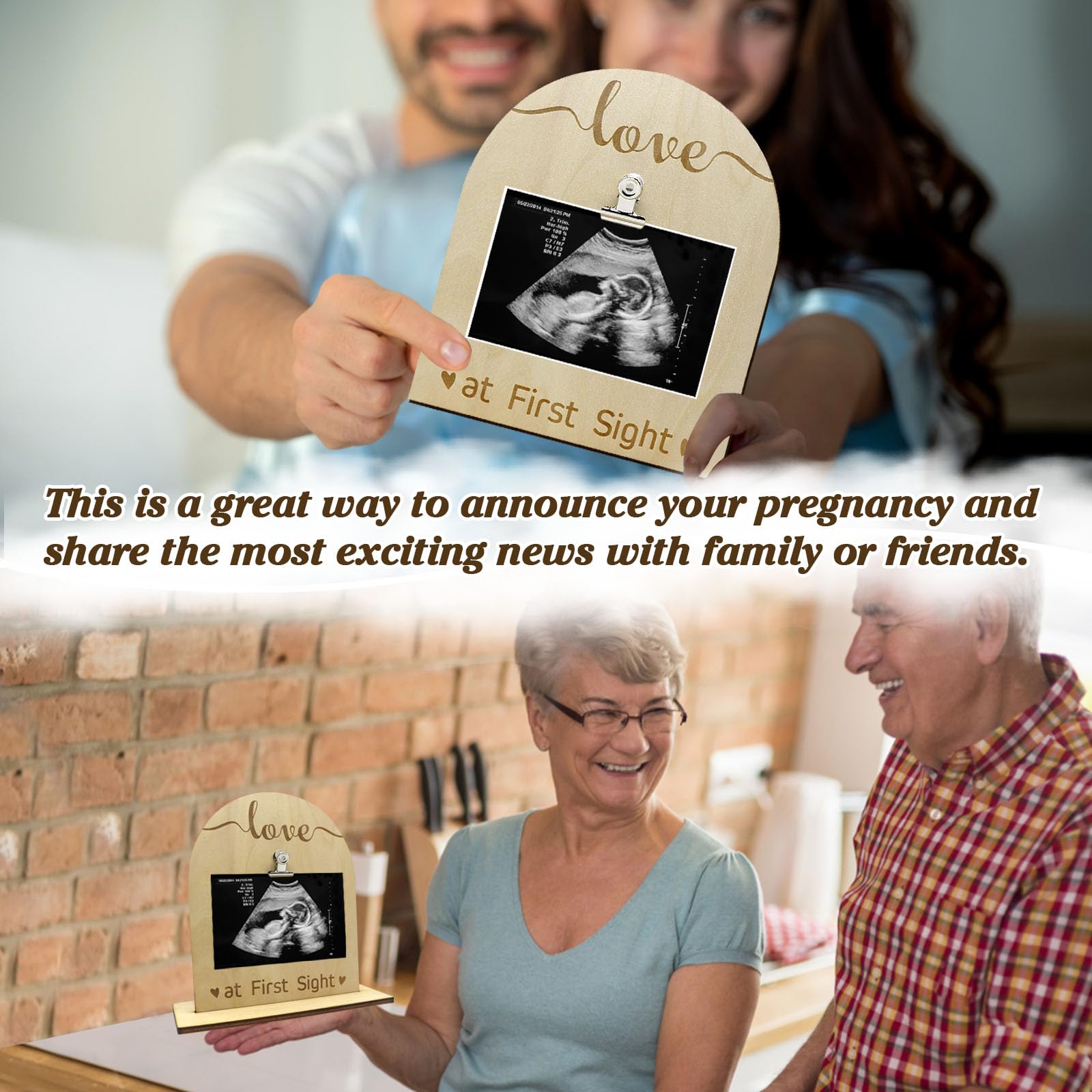 Sonogram Picture Frame, Keepsake Baby Ultrasound Frame,Love at First Sight,String Art Slat Wood Photo Frame,Pregnancy Announcements Gender Reveal Gifts for Expectant Parents, Grandparents (Love 2)