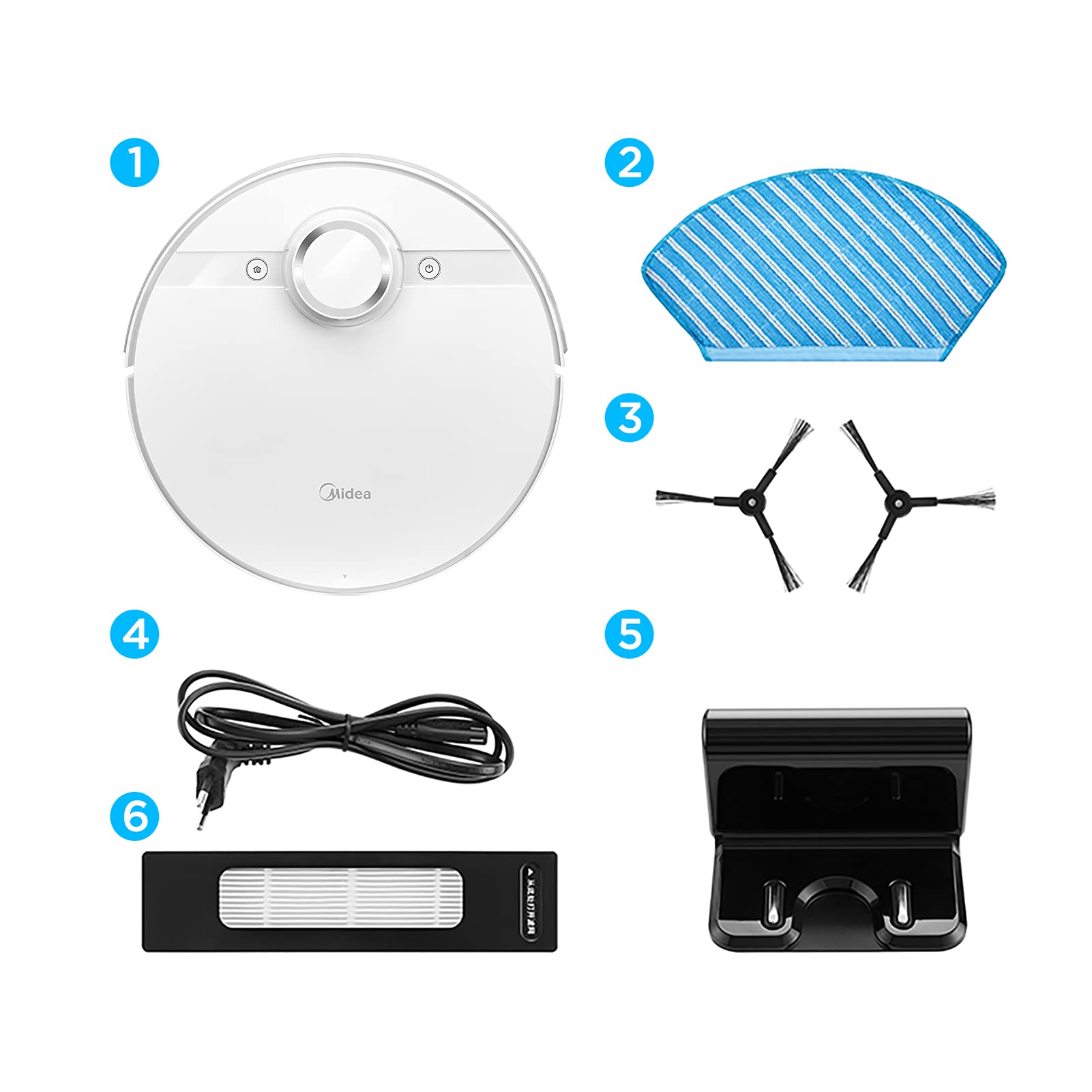 Midea M7 Robot Vacuum Cleaner, 4000Pa Strong Suction Power with Mopping Function, Laser Navigation, Route Planning, Compatible with Alexa, Google Home, for Pet Hair, Floors, Carpets, 5200mAh, White