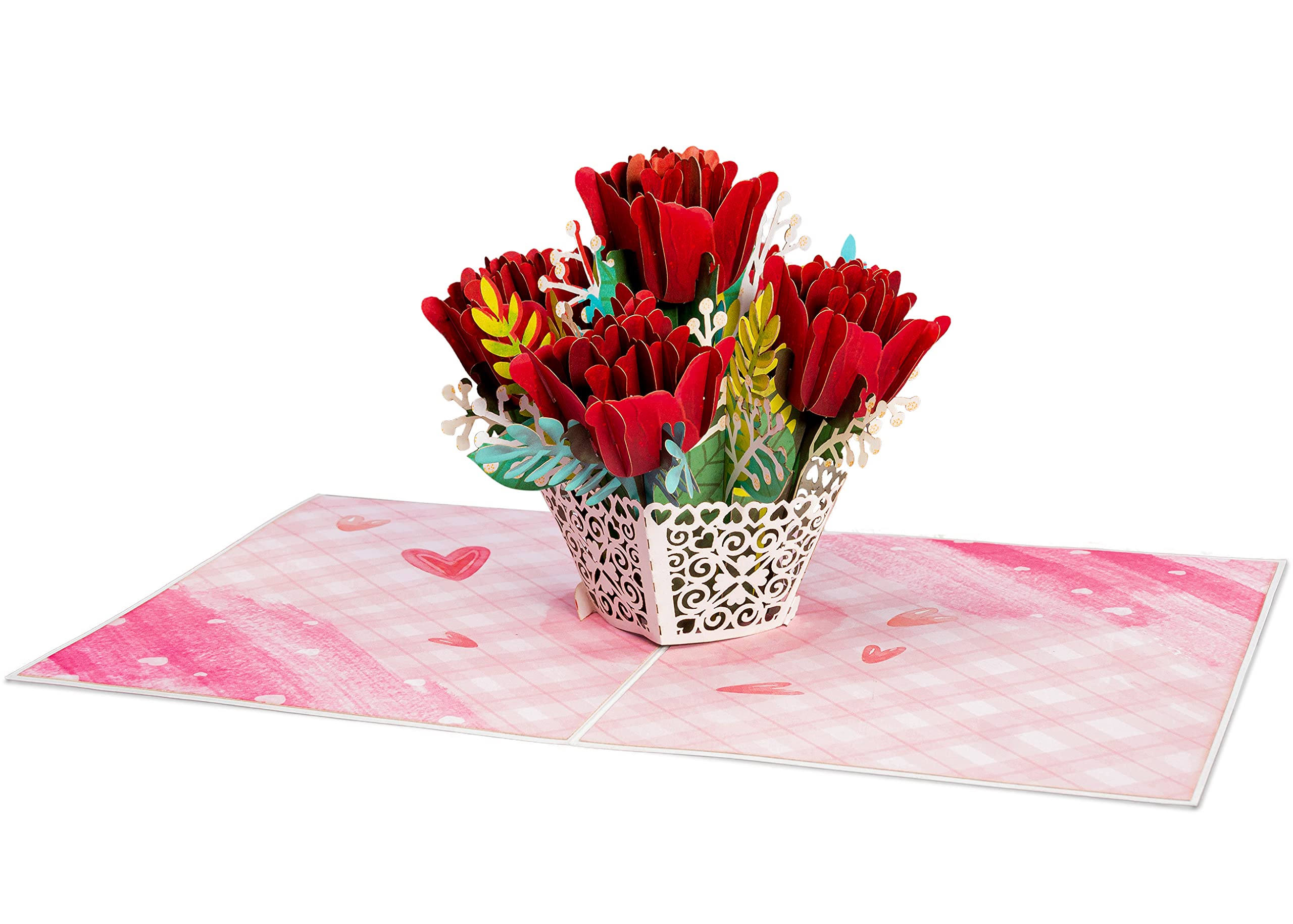 Paper Love 3D Lovely Roses Pop Up Card, Gift for Birthday, Wedding, Anniversary, Thank You, Get Well, All Occasion or Just Because - 5" x 7" Cover - Includes Envelope and Note Tag