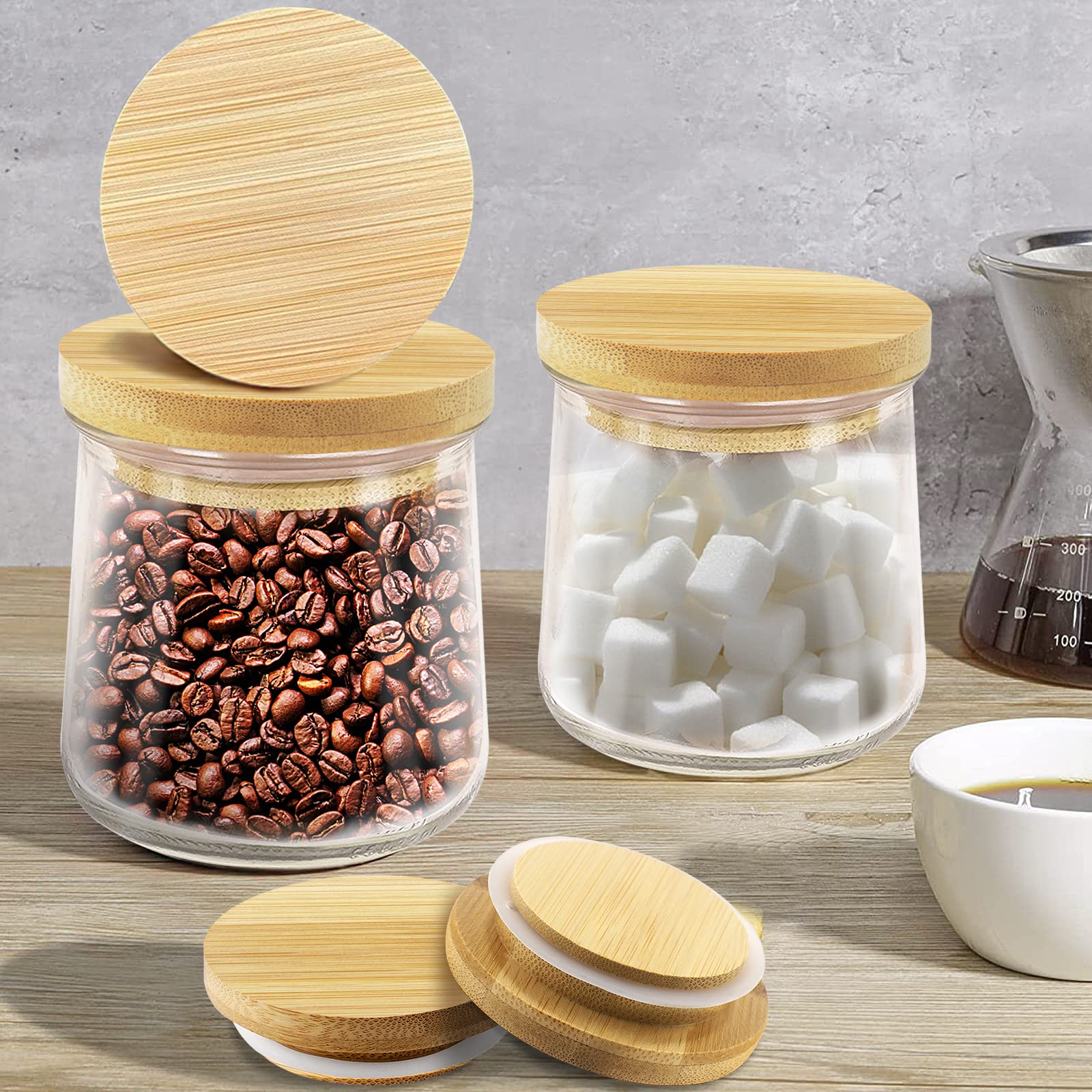 Oui Yogurt Jar Lids Set, 12 Pack Lids for Oui Yogurt Jars Reusable Bamboo Wooden Updated Oui Jar Lids with Silicone Sealing Rings Perfect for Oui Yogurt Jars