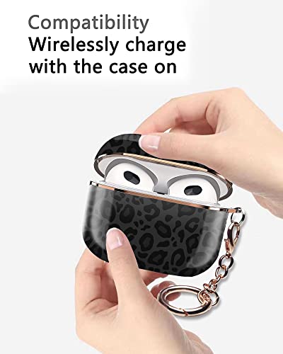 Txocouk for Airpods 3 Case,Protective Shockproof Hard Case with Keychain,Cute AirPods 3rd Generation Case, air pods case for Girls and Women and Men (Black Leopard Skin)