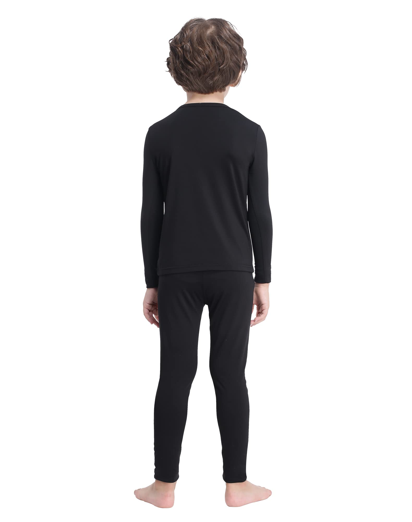 MANCYFIT Thermal Underwear for Boys Fleece Lined Long Johns Set Kids Base Layer Ultra Soft Black Small