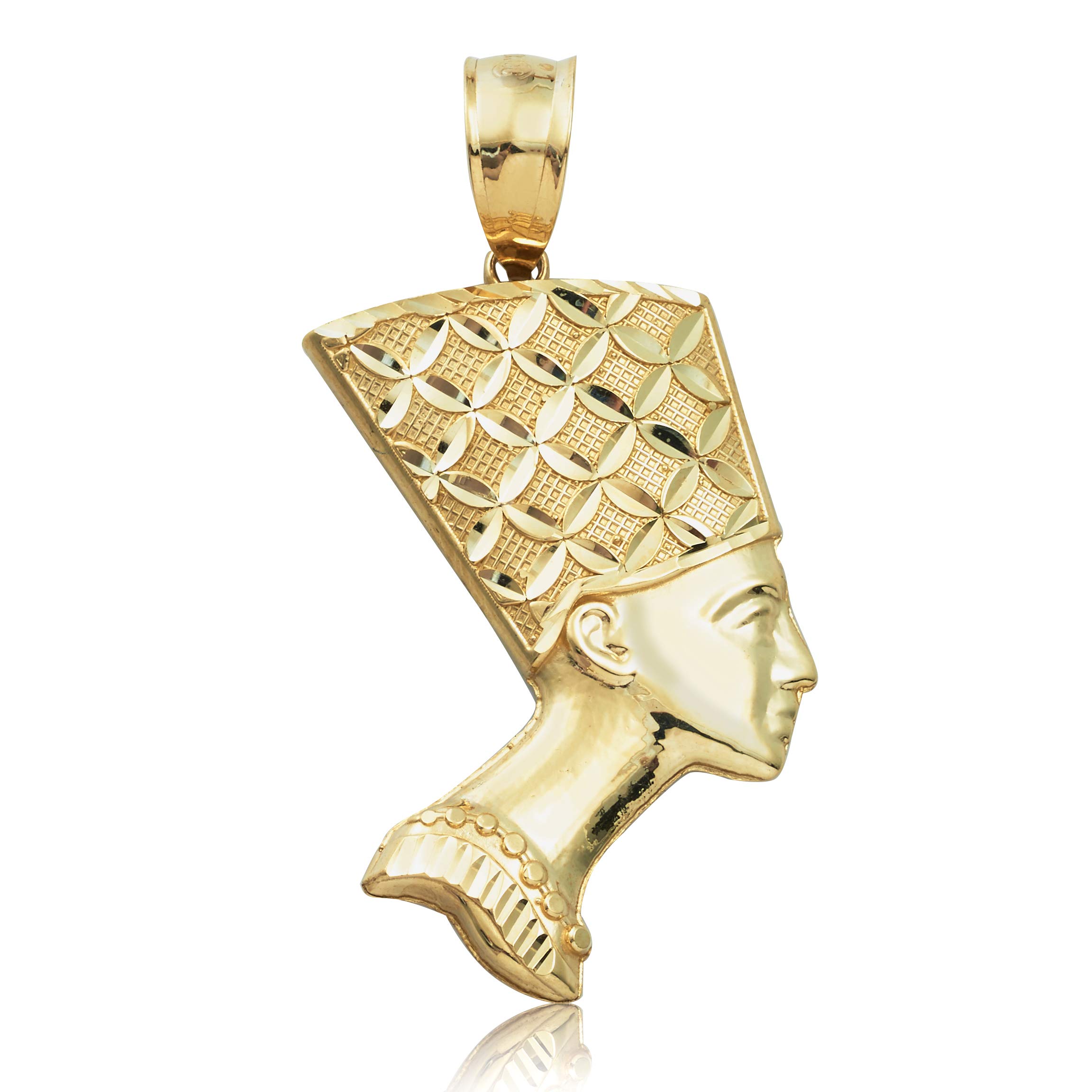 LoveBling 10K Yellow Gold Diamond Cut High Polished Nefertiti Charm Pendant (2.02" x 1.21")