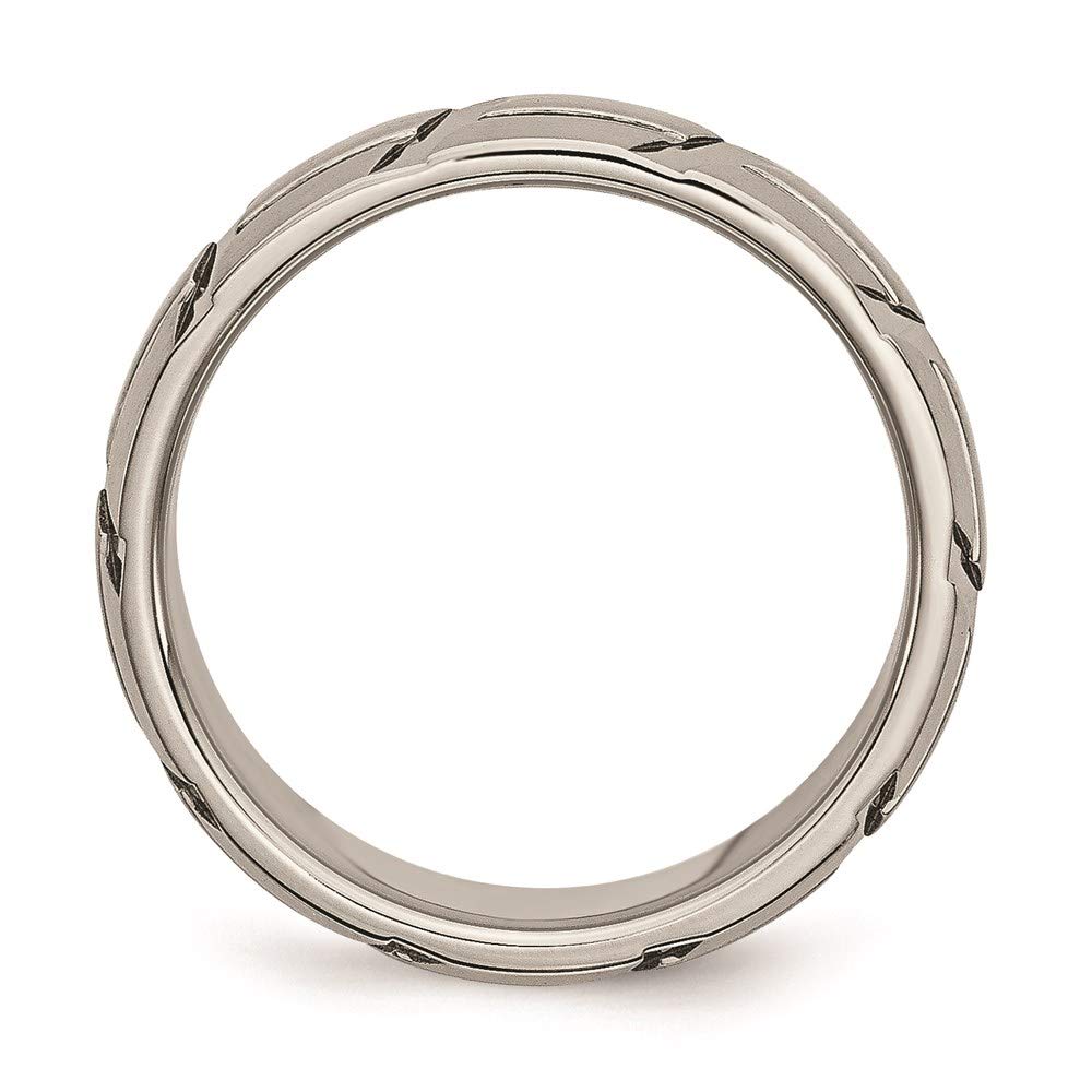 Jewelry Pilot 8mm Brushed & Polished Finish Tire Tread Designer Titanium Wedding Band - Size 10