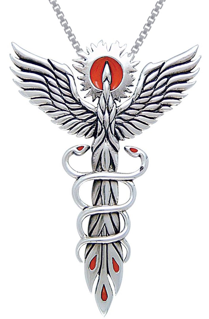 Jewelry Trends Rising Phoenix Fire Bird with Snakes Sterling Silver Pendant Necklace