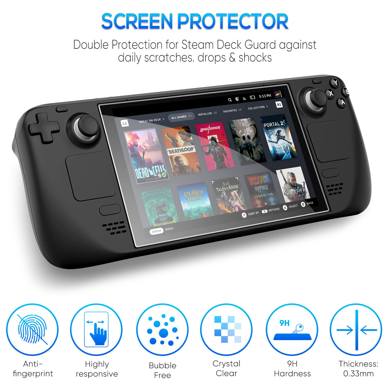 Protective Case with Stand for Steam Deck, GORIXER TPU+ PC Protective Cover Accessories with Kickstand & Screen Protector& Thumb Grips, Full Protection, Non-Slip, Anti-Collision for Steam Deck - Black