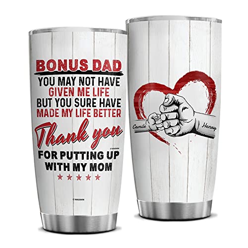 Wassmin Personalized Bonus Dad Tumbler Cup With Lid 20oz 30oz Double Wall Vacuum Insulated Stainless Steel Tumblers Coffee Travel Mug Father's Birthday Christmas Gifts For Step Dads Stepdad (Quote 1)