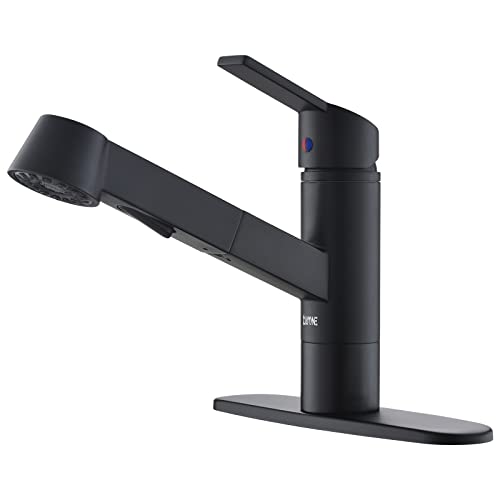 Matte Black Kitchen Faucet with Pull-Out Sprayer for RV, DAYONE Modern Single Hole Bar Kitchen Faucets, with Deck Plate for 1/3 Holes Installation, DAY-248MB