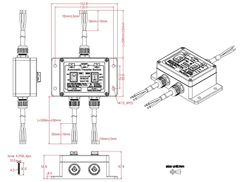 Manual and Automatic Transfer Switch, AC120V 15A ATS Auto Transfer Switch