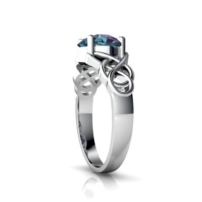 Jewels For Me 14kt White Gold Lab Alexandrite 6mm Cushion Celtic Knot Ring - Size 8