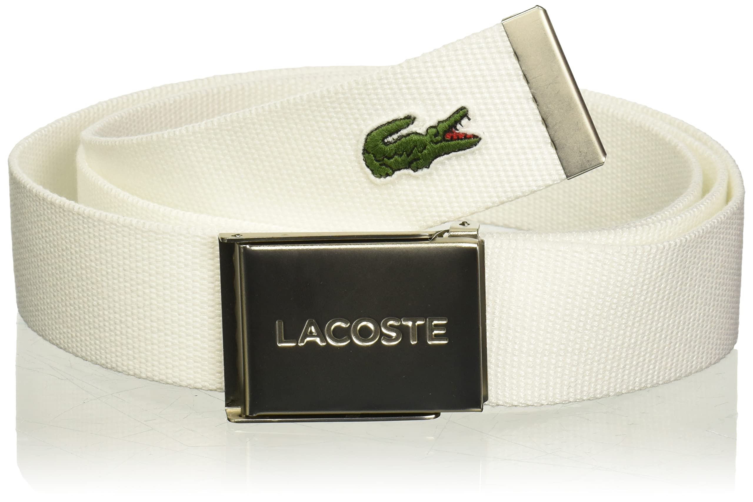 Lacoste Men's MEN'S CLASSIC L.12.12 WOVEN STRAP BELT Accessory, -bright white, 39 IN