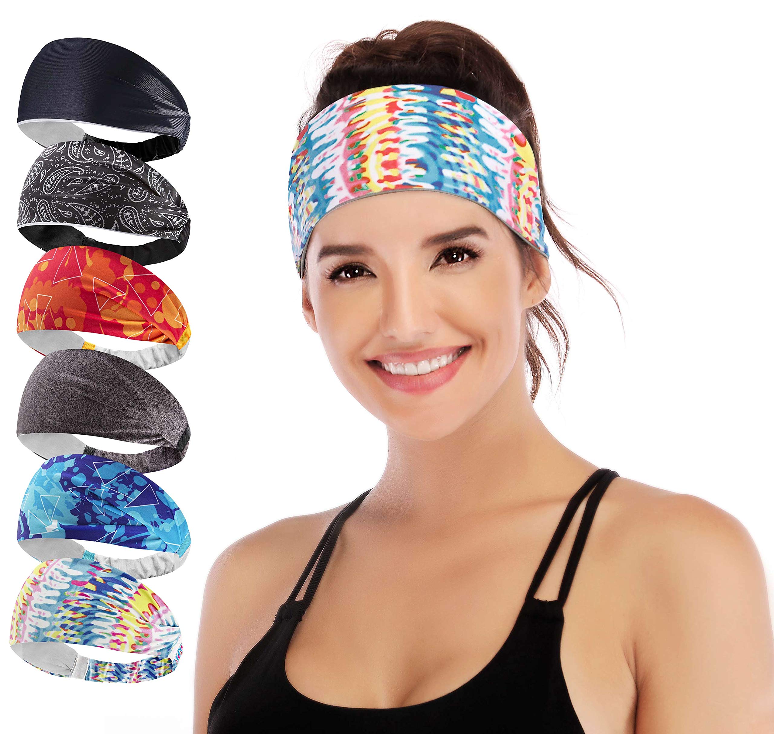 IUGA Headbands for Women, Non-Slip Workout Sweatbands for Running, Sports, Biking, Yoga Headbands for Women, Bike Helmet Friendly Hairbands,Ultra Stretch, 6 Pack