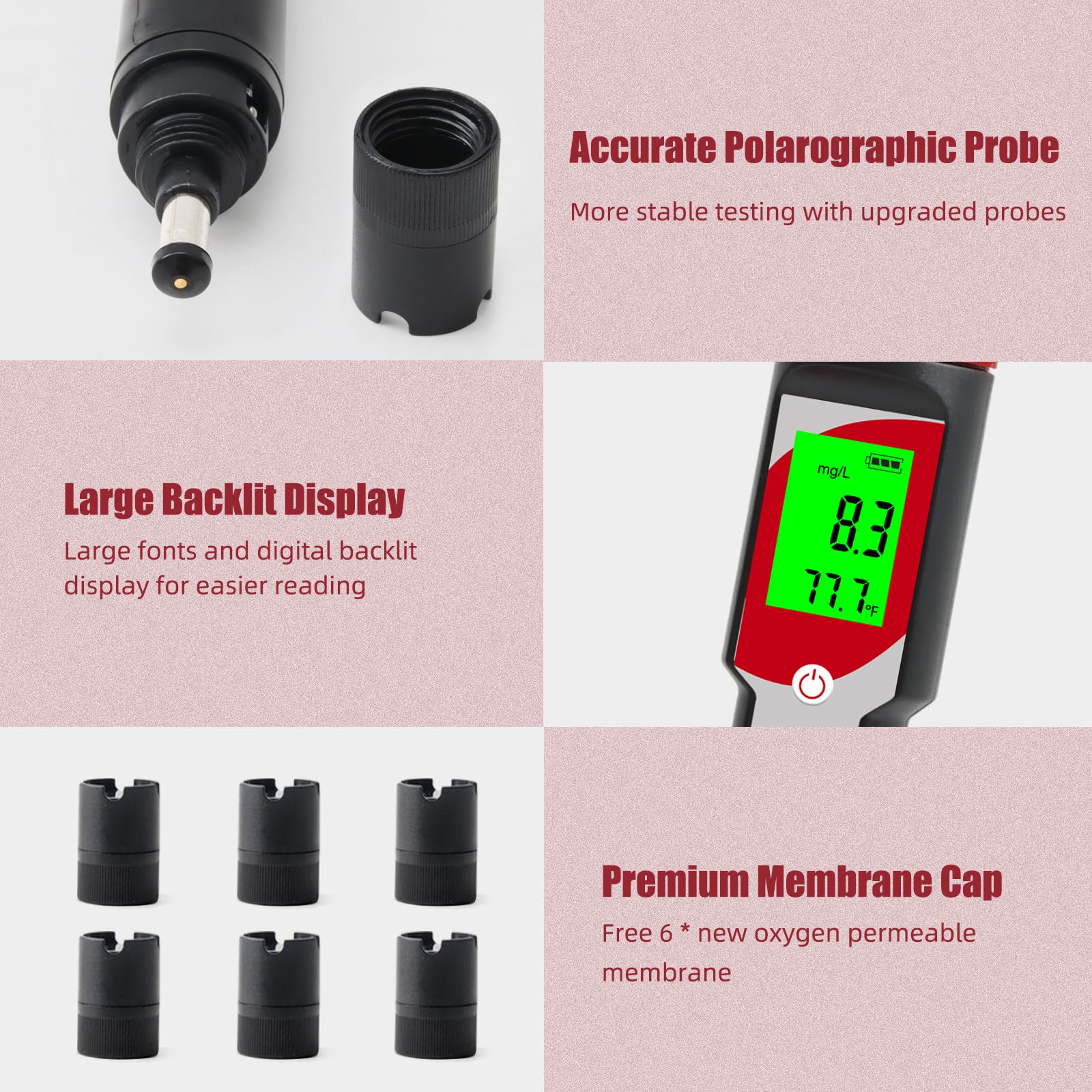 Yewhick Dissolved Oxygen Meter with 3.6 Ft Electrode Cable, Digital Dissolved Oxygen Test Kit with ATC, DO Meter for Water, Aquaculture, Fish Pond, Beer Brewing, Range:0.0‑40.0mg/L