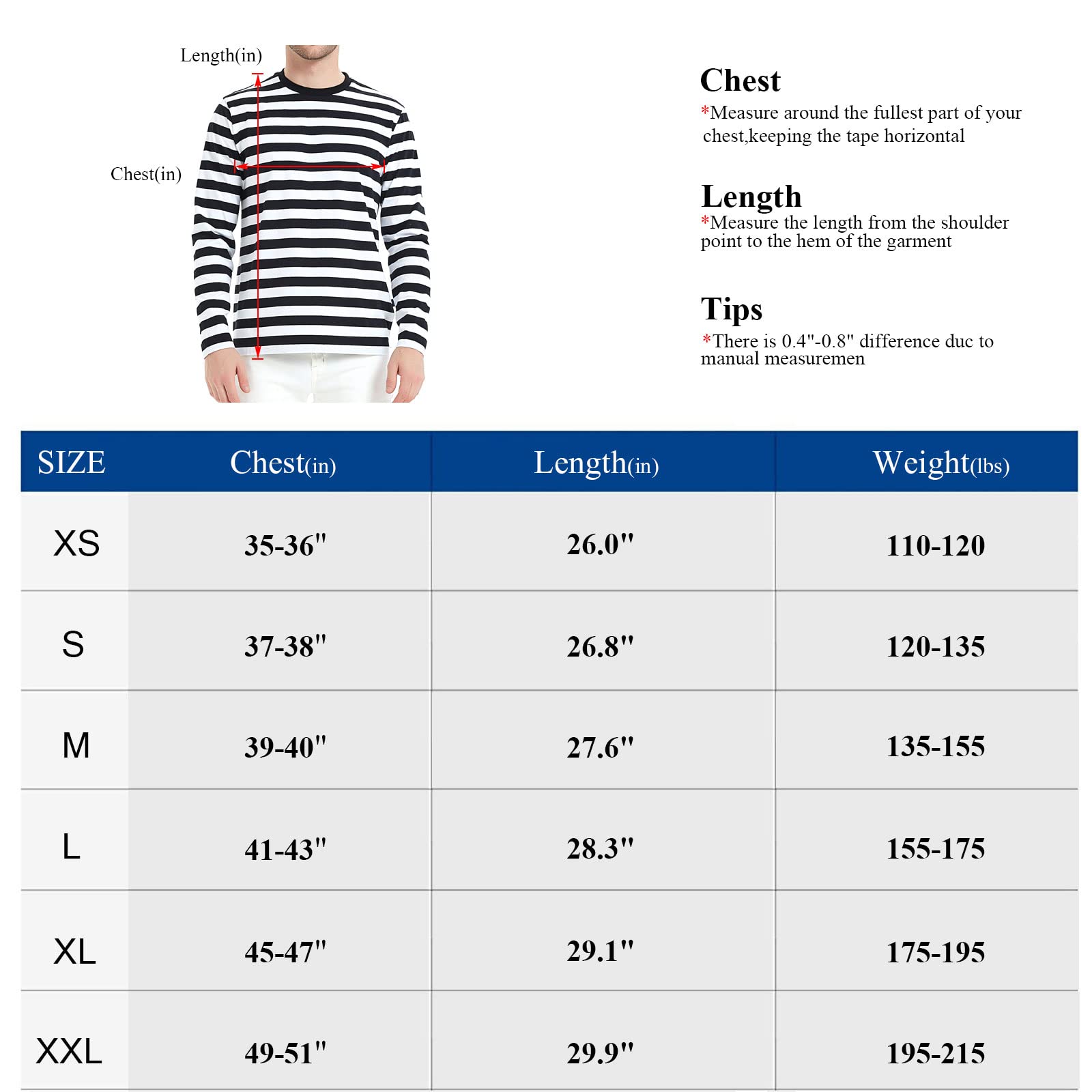 LEDING Mens Shirt Black White Casual Cotton Spandex Striped Crewneck Long-Sleeve T-Shirts Basic Pullover Striped Men