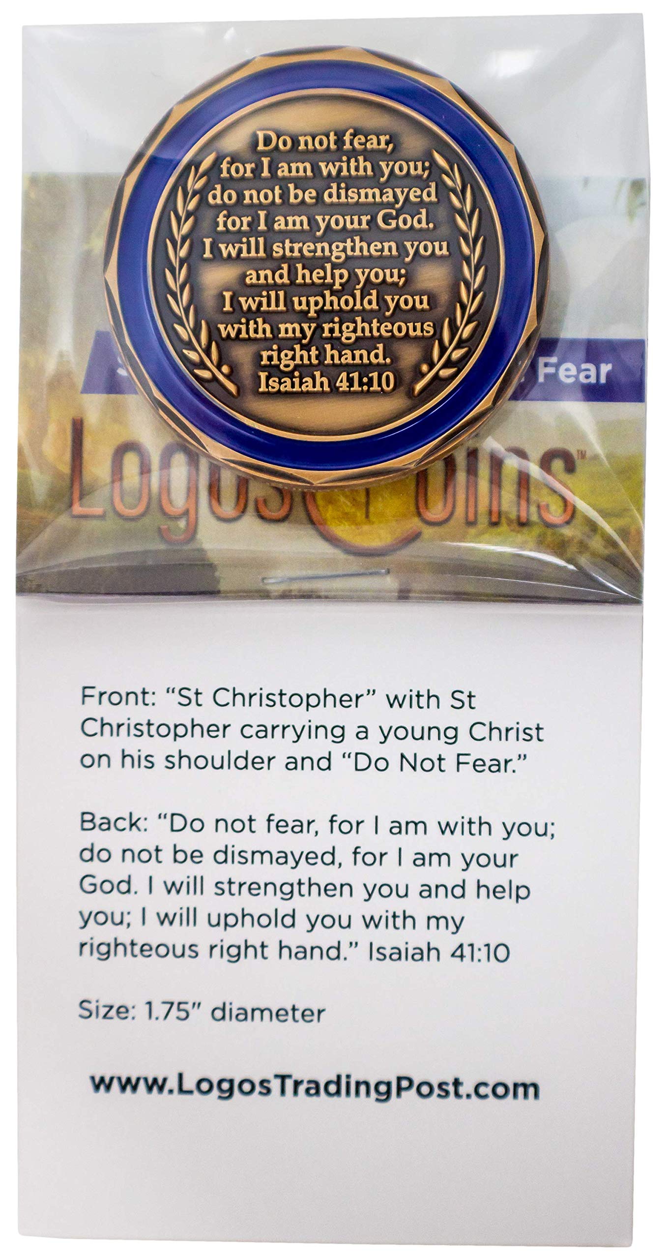 Saint Christopher, Do Not Fear, Protection Catholic Challenge Coin. Do not be Afraid, Do Not Be Dismayed for I am Your God, I Will Strengthen You & Help You. Antique Gold-Color Plated Travel Coin