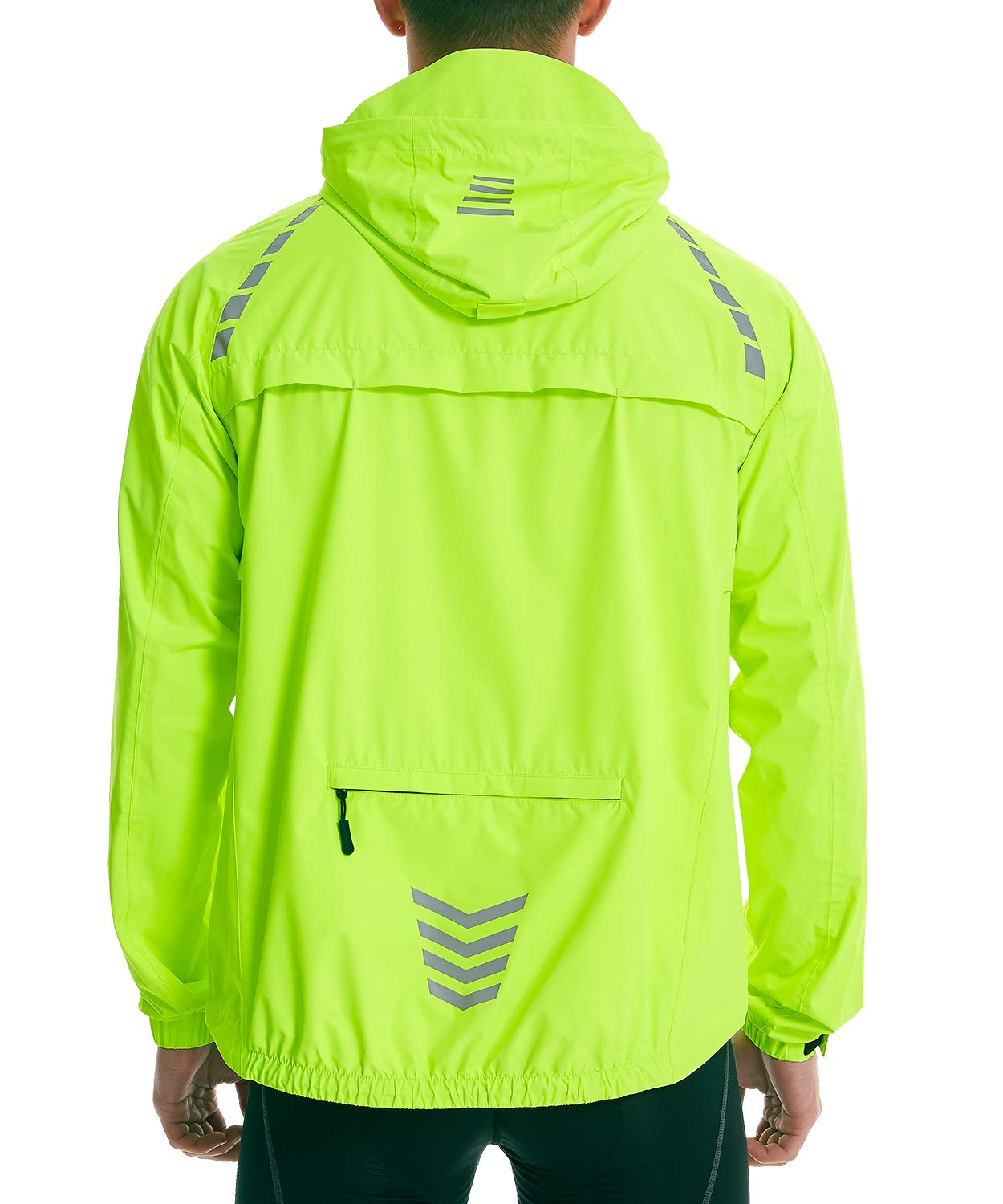Men’s Cycling Running Jackets Waterproof Windbreaker Lightweight Hooded Packable High Visibility Bike Biking Bicycle Breathable Rain Jacket Reflective Windproof Raincoat Fluorescent Yellow XXL