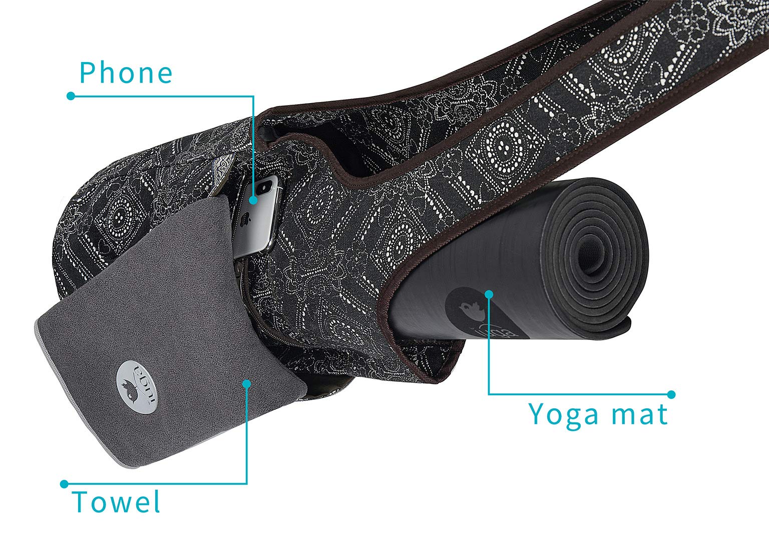 IUGA Yoga Mat Bag with Large Size Pocket & Inner Zipper Pocket, Yoga Carrier Bag Fit Most Yoga Mat Size
