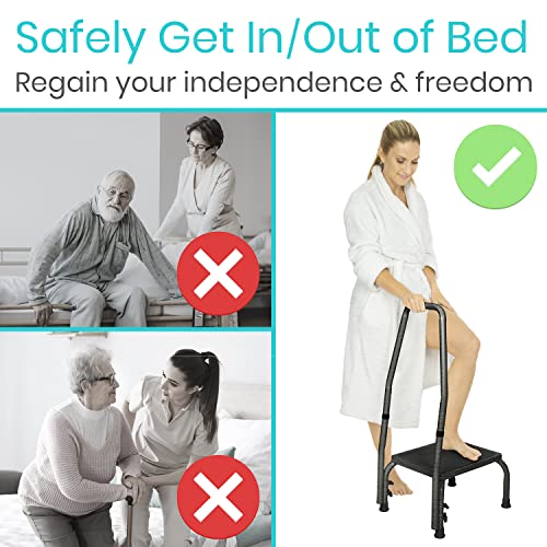 Vive Step Stool with Handle for Elderly and Adults - Bariatric Heavy Duty Footstool Riser for Kids - Platform with Handrail for Kitchen, Bedroom, Bathroom - Portable, Lightweight Step for Senior