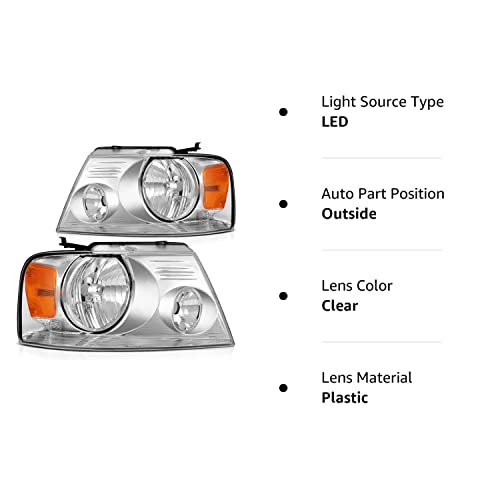 MIROZO For F-150 Headlights from Headlamps Assembly Set for Ford for F-150 2004 2005 2006 2007 2008 Chrome Housing Amber Reflector Clear Lens