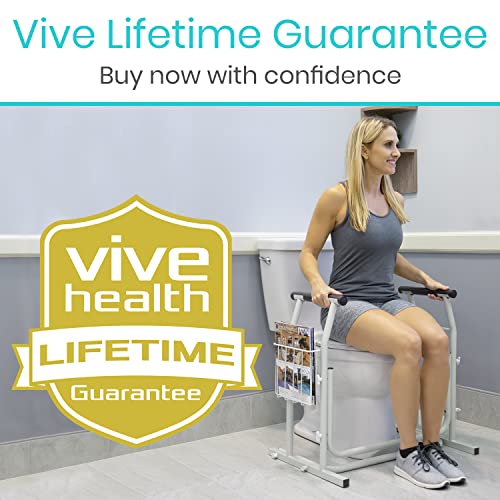 Vive Toilet Safety Rails for Elderly - Medical Bathroom Frame - Railing Helper for Handicap, Disabled, Seniors - Bariatric Assist Handrail Grab Bar - Adjustable Height, Padded Arms Fit Most Toilets