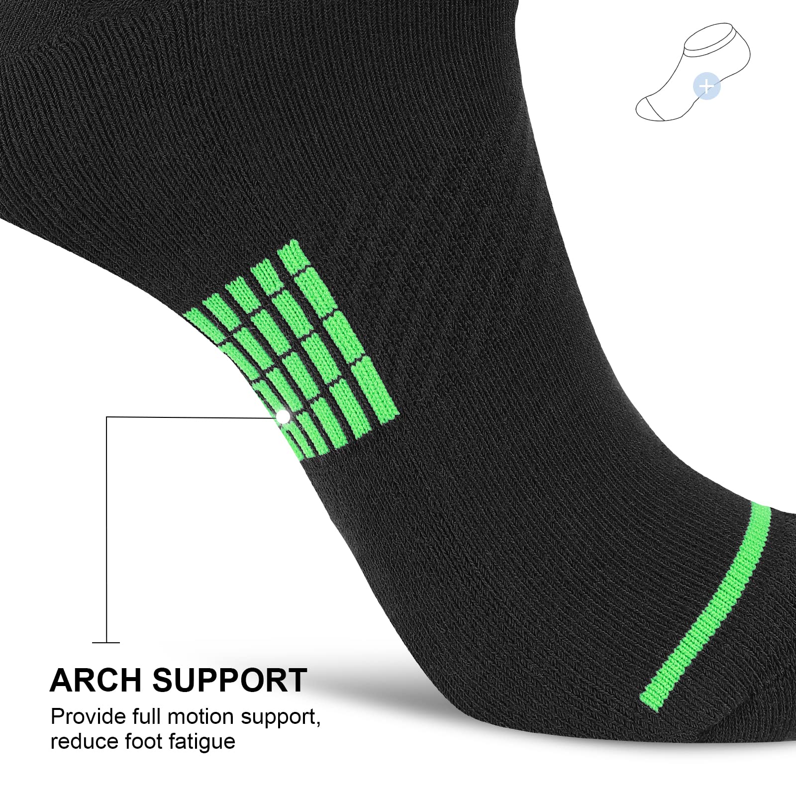 PAPLUS Mens Ankle Running Socks 6 Pairs, Low Cut Cushioned Athletic Sport Tab Socks With Arch Support, Size 10-13