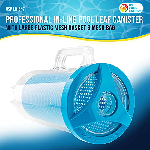 U.S. Pool Supply Professional in-line Pool Leaf Canister with Large Plastic Mesh Basket & Mesh Bag - Fits 1-1/2β Swimming Pool Cleaner Vacuum Hose Sections - Skims Leaves, Prevents Filter Clogging