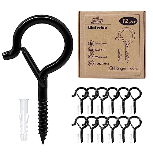 WaterLuu 12 Pcs String Light Hooks, Q Hanger Hooks with Safety Buckle for Ceilling Plants, Windproof Outdoor Light Hooks for Hanging Patio Lights, Christmas Lights & Plants 2.2 Inch