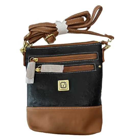 Stone Mountain Spring Bloom Embossed Leather N/S 3-Bagger. The Sydney Bag (Black/Tan)