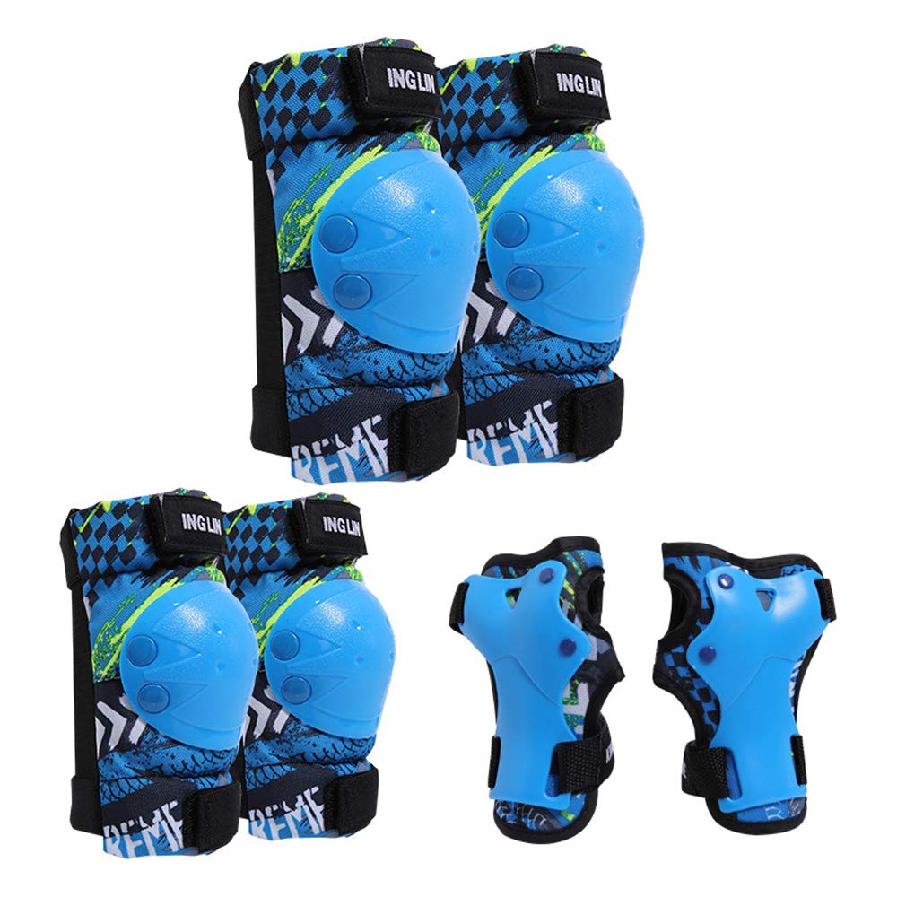 Luiryare Kids Protective Gear Set Knee Pads Elbow Pads Wrist Guards 3-Layer Thickening Adjustable Strap Saver Series for Skateboard Cycling Roller Skating Scooter (Blue, 6pcs)