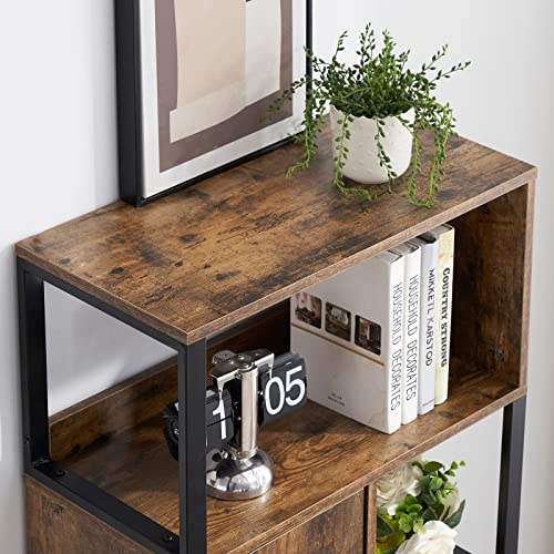 UnaFurni Bookshelf, 5 Tier Narrow Bookshelf with Storage Cabinet, Rustic Wood Bookcases and Book Shelves 5 Shelf for Living Room/Home Office, Rustic Brown