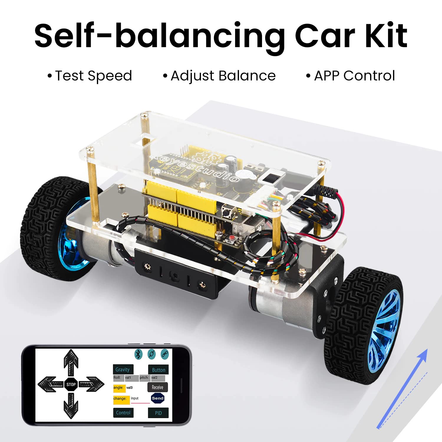 KEYESTUDIO Self-Balancing Robot Car Kit for Arduino DIY Project, Wireless Bluetooth Control, Strong DC Motors, Robotics and Electronics STEM Smart Car Kit for Adults to Build