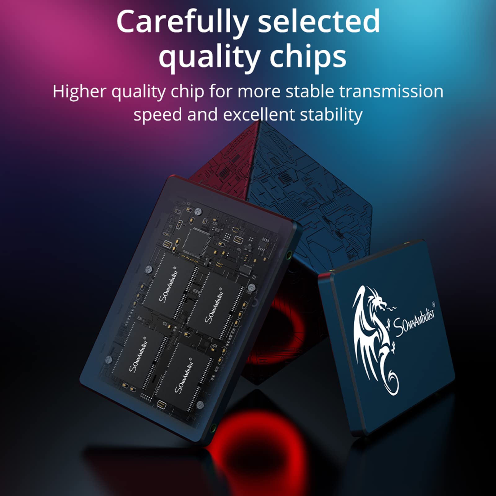Somnambulist SSD 480GB SATA III 6Gb/s 2.5″ 7mm(0.28″) Internal Solid State Drive Read Speed Up to 550Mb/s for Laptop and Pc H650 SSD (480GB Black Dragon)