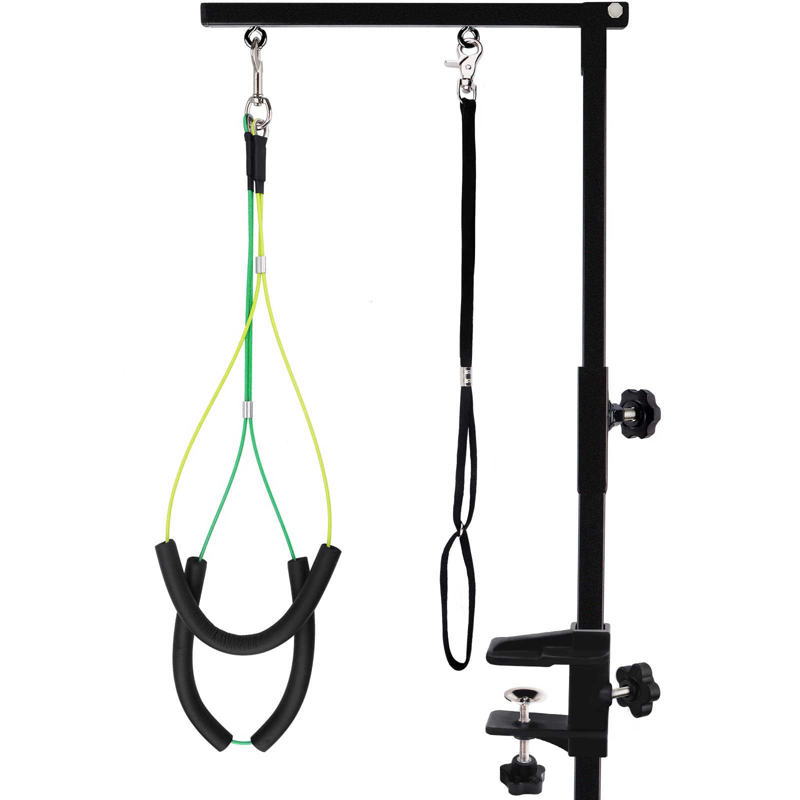 Kalolary Dog Grooming Arm, H-Shape Pet Grooming Table Arm with Clamp Loop Noose & No Sit Haunch Holder 35.5"~47.3" Width & 35.5" Height Adjustment Grooming Arm for Large Medium Small Dogs