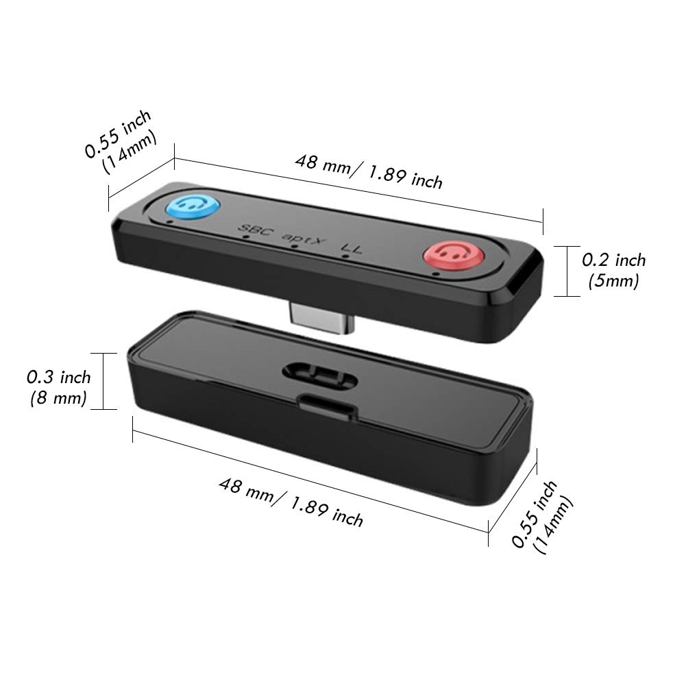 Micnaron Bluetooth 5.0 Audio Transmitter Adapter Ultra Slim with USB C Cnoector Built-in Digital Mic APTX Low Latency for Nitendo Switch Lite Compatable with PS4 PS5 Computer, Support Dual Connections