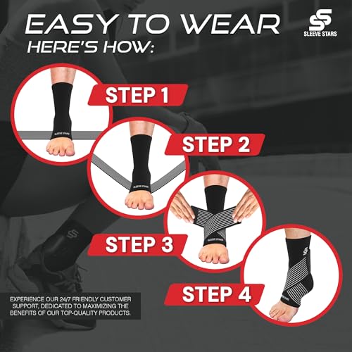 Sleeve Stars Ankle Brace for Women & Men, Achilles & Plantar Fasciitis Relief Compression Sleeve, Foot Brace with Ankle Support Strap, Heel Protector Wrap for Pain, Tendonitis & Sprain (Single/Black)