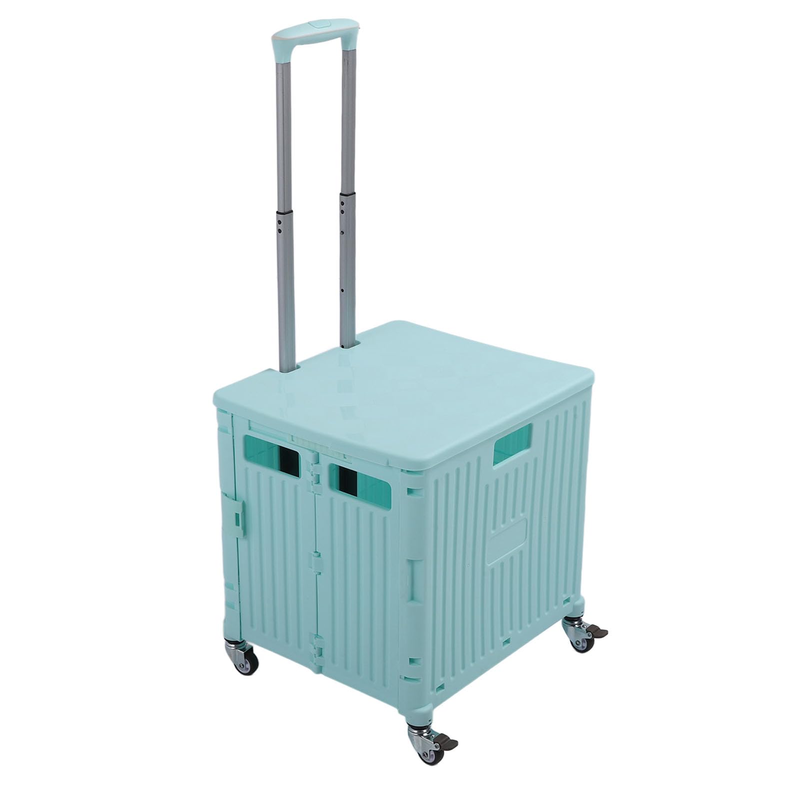 JUOPZKENN Collapsible Utility Cart Rolling Crate Swivel Casters PP Strong with Telescopic Handle Lid Storage Cart Portable Rolling Shopping Carts for Shopping(Green)
