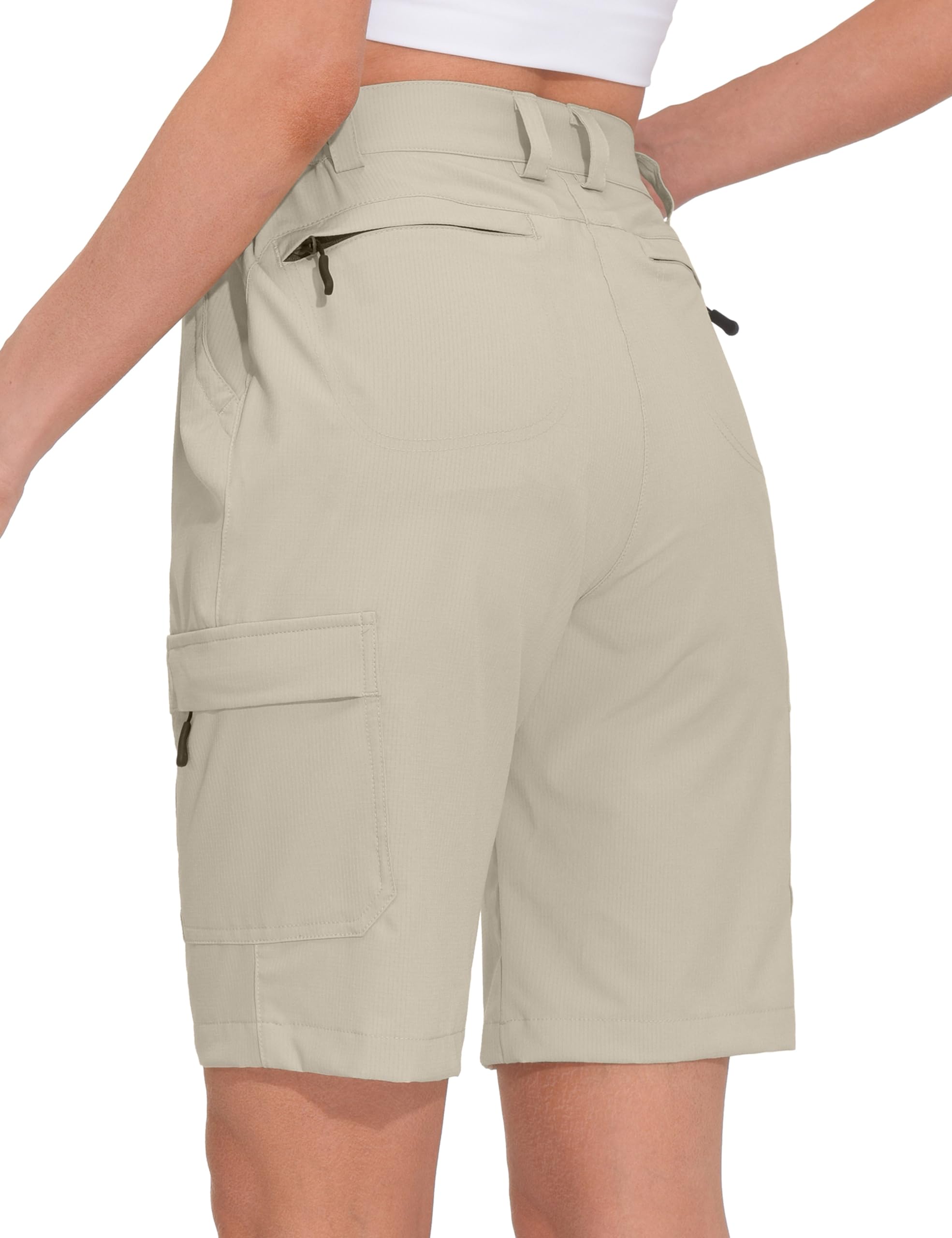 Mapamyumco Women's 10 Inch Inseam Hiking Cargo Shorts Quick Dry Lightweight Golf Shorts Bermuda for Summer Travel Dark Khaki L