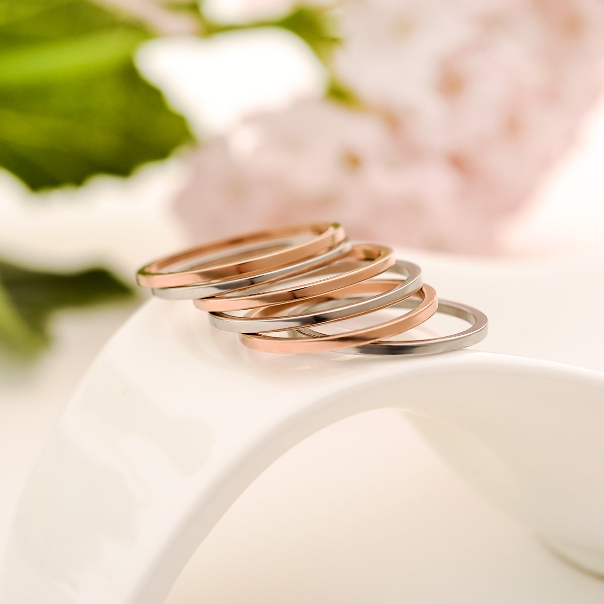 LOYALLOOK 1mm Stainless Steel Women's Plain Band Stacking Midi Rings Comfort Fit Wedding Band Ring 6pcs 8#