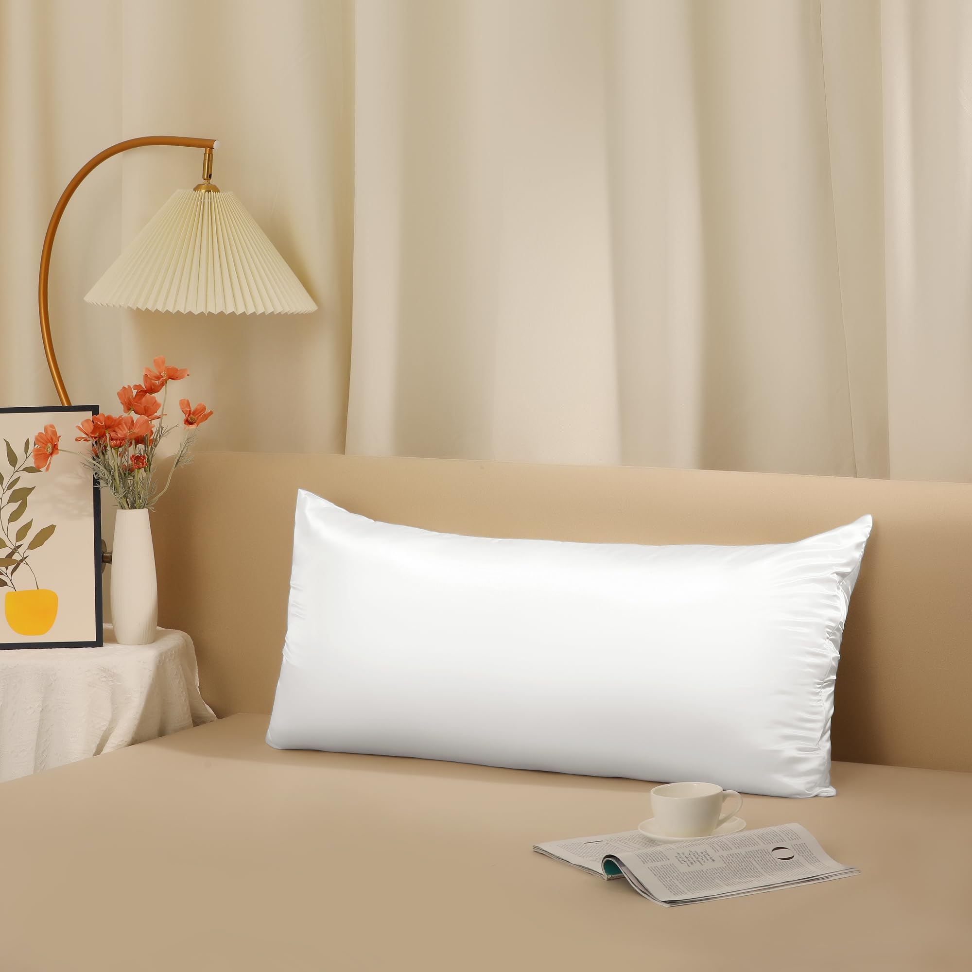 uxcell Satin Pillowcase for Hair and Skin with Hidden Zipper, Breathable and Soft Pillow Case with Sleep Mask, Set of 2 King (20"x36") White